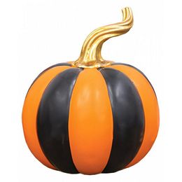 Horror-Shop Dekoobjekt Gestreifter Halloween Kürbis in orange-schwarz mit
