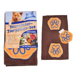 BURI Putzhandschuh Microfaser Tierpflege-Set Funktions- Handtuch + Waschhandschuh Hunde K