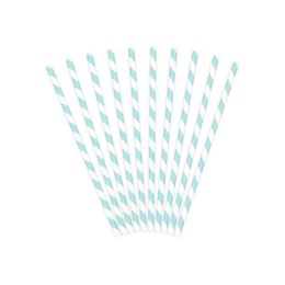 partydeco Trinkhalme, Papierstrohhalme diagonal gestreift 19cm weiß blau 10er Set