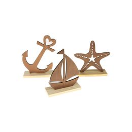 Macosa Home Dekofigur Deko-Figuren Seestern Anker Boot 3er Set Holz