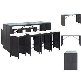 vidaXL Garten-Essgruppe 9-tlg Gartenbar-Set Polyrattan Schwarz Sitzgruppe Set