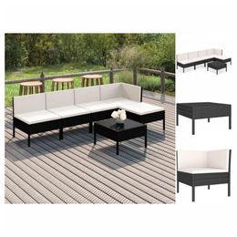 vidaXL Garten-Essgruppe 6-tlg Garten Lounge Set mit Auflagen Polyrattan Schwarz Sitzgruppe Set