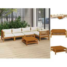 vidaXL Garten-Essgruppe 6-tlg Garten Lounge Set mit Creme Kissen Massivholz Akazie Holz Sitzgr