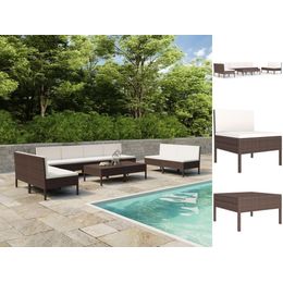 vidaXL Garten-Essgruppe 10-tlg Garten Lounge Set mit Auflagen Polyrattan Braun Sitzgruppe Set