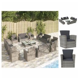 vidaXL Garten-Essgruppe 16-tlg Garten Lounge Set mit Auflagen Polyrattan Grau Sitzgruppe Set L