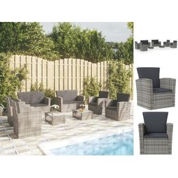 vidaXL Garten-Essgruppe 8-tlg Garten Lounge Set mit Auflagen Polyrattan Grau Sitzgruppe Set Lo