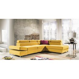 JVmoebel Ecksofa Gelbes Ecksofa Stoff L-Form Bettfunktion Couch Design Polster Textil
