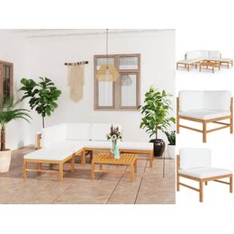 vidaXL Garten-Essgruppe 6-tlg Garten Lounge Set mit Creme Kissen Massivholz Teak Holz Sitzgrup