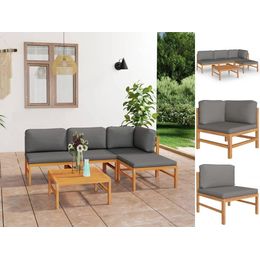 vidaXL Garten-Essgruppe 5-tlg Garten Lounge Set mit Grauen Kissen Massivholz Teak Holz Sitzgru