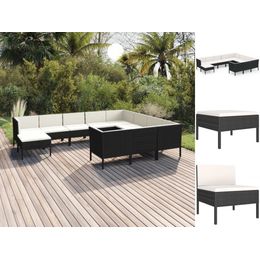 vidaXL Garten-Essgruppe 11-tlg Garten Lounge Set mit Auflagen Polyrattan Schwarz Sitzgruppe Se