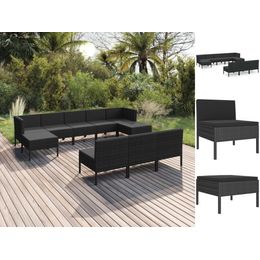 vidaXL Garten-Essgruppe 10-tlg Garten Lounge Set mit Auflagen Polyrattan Schwarz Sitzgruppe Se