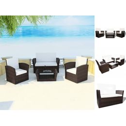 vidaXL Garten-Essgruppe 4-tlg Garten Lounge Set mit Auflagen Polyrattan Braun Sitzgruppe Set L