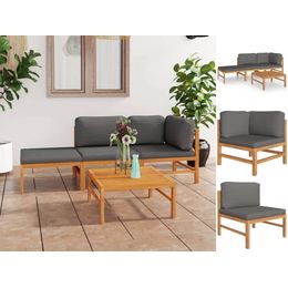 vidaXL Garten-Essgruppe 4-tlg Garten Lounge Set mit Grauen Kissen Massivholz Teak Holz Sitzgru