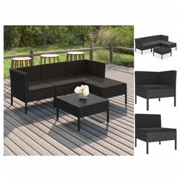 vidaXL Garten-Essgruppe 5-tlg Garten Lounge Set mit Auflagen Polyrattan Schwarz Sitzgruppe Set