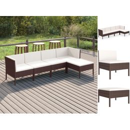 vidaXL Garten-Essgruppe 5-tlg Garten Lounge Set mit Auflagen Polyrattan Braun Sitzgruppe Set L