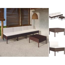 vidaXL Garten-Essgruppe 5-tlg Garten Lounge Set mit Auflagen Polyrattan Braun Sitzgruppe Set L