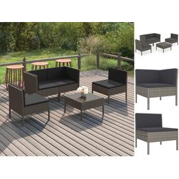 vidaXL Garten-Essgruppe 5-tlg Garten Lounge Set mit Auflagen Polyrattan Grau Sitzgruppe Set Lo