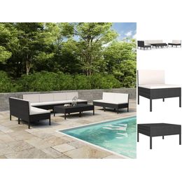 vidaXL Garten-Essgruppe 10-tlg Garten Lounge Set mit Auflagen Polyrattan Schwarz Sitzgruppe Se