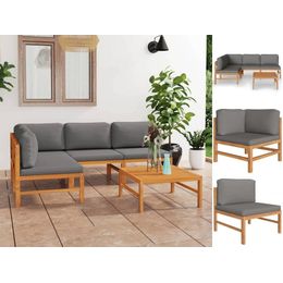 vidaXL Garten-Essgruppe 5-tlg Garten Lounge Set mit Grauen Kissen Massivholz Teak Holz Sitzgru