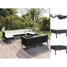 vidaXL Garten-Essgruppe 11-tlg Garten Lounge Set mit Auflagen Polyrattan Schwarz Sitzgruppe Se