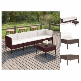 vidaXL Garten-Essgruppe 5-tlg Garten Lounge Set mit Auflagen Polyrattan Braun Sitzgruppe Set L