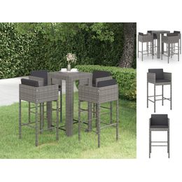 vidaXL Garten-Essgruppe 5-tlg Gartenbar-Set mit Kissen Polyrattan Grau Sitzgruppe Set