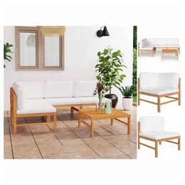 vidaXL Garten-Essgruppe 5-tlg Garten Lounge Set mit Creme Kissen Massivholz Teak Holz Sitzgrup