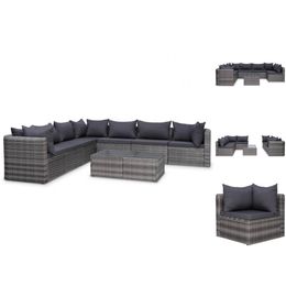 vidaXL Garten-Essgruppe 8-tlg Garten Lounge Set mit Auflagen Polyrattan Grau Sitzgruppe Set Lo