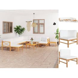 vidaXL Garten-Essgruppe 12-tlg Garten Lounge Set mit Creme Kissen Massivholz Teak Holz Sitzgru