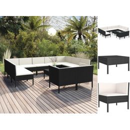 vidaXL Garten-Essgruppe 12-tlg Garten Lounge Set mit Auflagen Polyrattan Schwarz Sitzgruppe Se