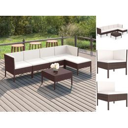vidaXL Garten-Essgruppe 6-tlg Garten Lounge Set mit Auflagen Polyrattan Braun Sitzgruppe Set L