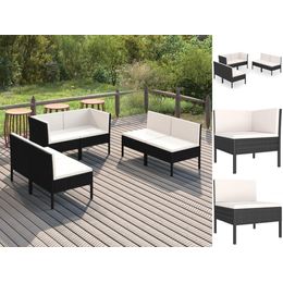 vidaXL Garten-Essgruppe 6-tlg Garten Lounge Set mit Auflagen Polyrattan Schwarz Sitzgruppe Set