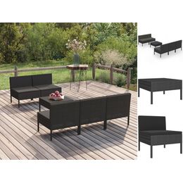 vidaXL Garten-Essgruppe 6-tlg Garten Lounge Set mit Auflagen Polyrattan Schwarz Sitzgruppe Set
