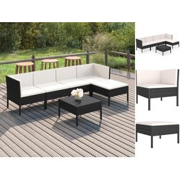 vidaXL Garten-Essgruppe 6-tlg Garten Lounge Set mit Auflagen Polyrattan Schwarz Sitzgruppe Set