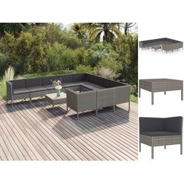 vidaXL Garten-Essgruppe 11-tlg Garten Lounge Set mit Auflagen Polyrattan Grau Sitzgruppe Set L