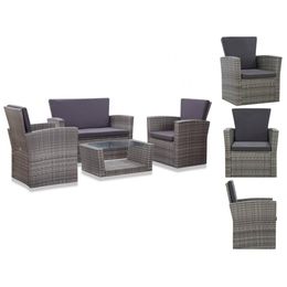 vidaXL Garten-Essgruppe 4-tlg Garten Lounge Set mit Auflagen Polyrattan Grau Sitzgruppe Set Lo