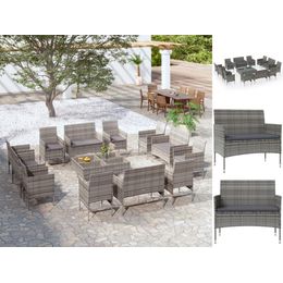 vidaXL Garten-Essgruppe 16-tlg Garten Lounge Set mit Auflagen Polyrattan Grau Sitzgruppe Set L