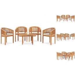 vidaXL Garten-Essgruppe 5-tlg Garten Lounge Set Massivholz Teak Holz Sitzgruppe Set Loungemöbe