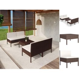 vidaXL Garten-Essgruppe 5-tlg Garten Lounge Set mit Auflagen Polyrattan Braun Sitzgruppe Set L