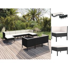 vidaXL Garten-Essgruppe 10-tlg Garten Lounge Set mit Auflagen Polyrattan Schwarz Sitzgruppe Se