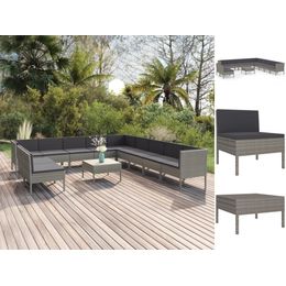 vidaXL Garten-Essgruppe 12-tlg Garten Lounge Set mit Auflagen Polyrattan Grau Sitzgruppe Set L