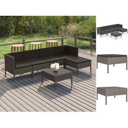 vidaXL Garten-Essgruppe 6-tlg Garten Lounge Set mit Auflagen Polyrattan Grau Sitzgruppe Set Lo