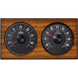 HR Autocomfort Analoge Wetterstation Thermometer Hygrometer aus 1972 in Eiche Design Wetterstation (Aufstellbügel)