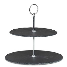 Levandeo® Etagere, Etagere Schiefer 2 Platten 24cm Hoch 2-Stöckig Tischdeko Obst