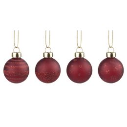 Räder Design Räder Design Weihnachtsbaumkugel Weihnachtskugel Set 4tlg. D4cm Glas matt rot mit Glitzer (4 St)