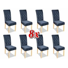 JVmoebel Stuhl, Chesterfield 8x Sessel Design Polster Stühle Stuhl Klassische Lehn Textil Holz