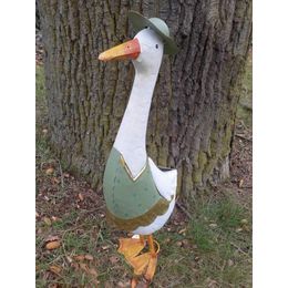Deko-Impression Dekofigur Große Ente mit Hut Gartendekoration Eisen grün-weiß-gelb 59 cm (1 St)