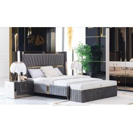 JVmoebel Schlafzimmer-Set Luxus Bett 180x200cm mit Holz Kopfteil und 2 Nachttischen Italienische
