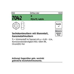 Reyher Muttern 100er Pack Sechskantmutter ISO 7042 Klemmteil M24 8 zinklamellenbes. f