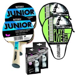 Butterfly Tischtennisschläger 2x Junior + 2x Hülle + 12 Bälle weiß